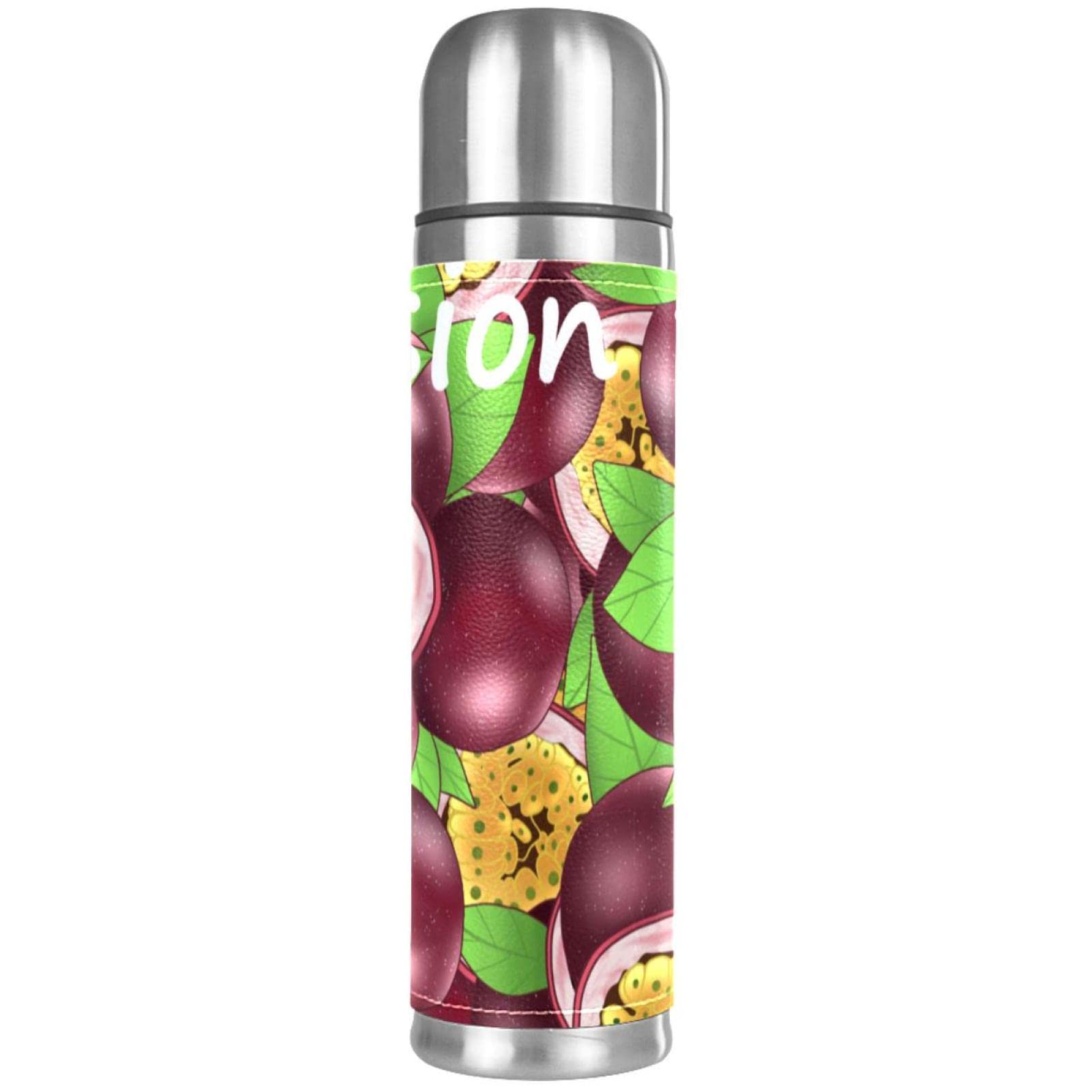 Stainless Steel Leather Vacuum Insulated Mug Passion Fruit Thermos Water Bottle for Hot and Cold Drinks Kids Adults 16 Oz