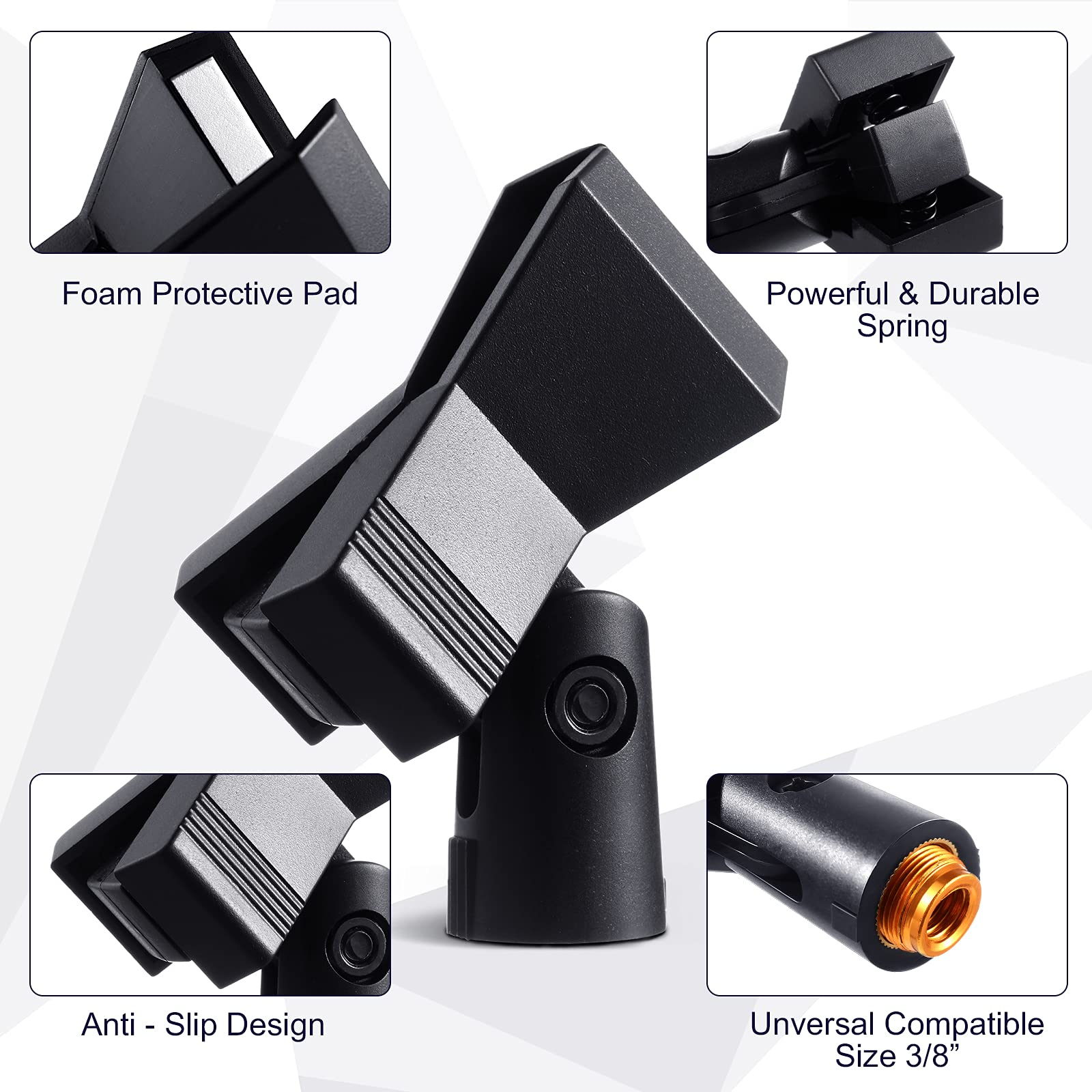 Mic Clips for Stands 4 Pieces Microphone Clip Holder with 4 Adapters Adjustable Microphone Holder Wireless Mic Holder Clamp for Mic Stand with 5/8 Inch Male to 3/8 Inch Female Adapter