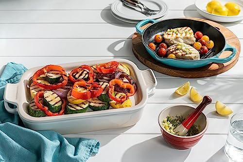 Le Creuset Stoneware Rectangular Dish with Platter Lid, 14 3/4" X 9", White