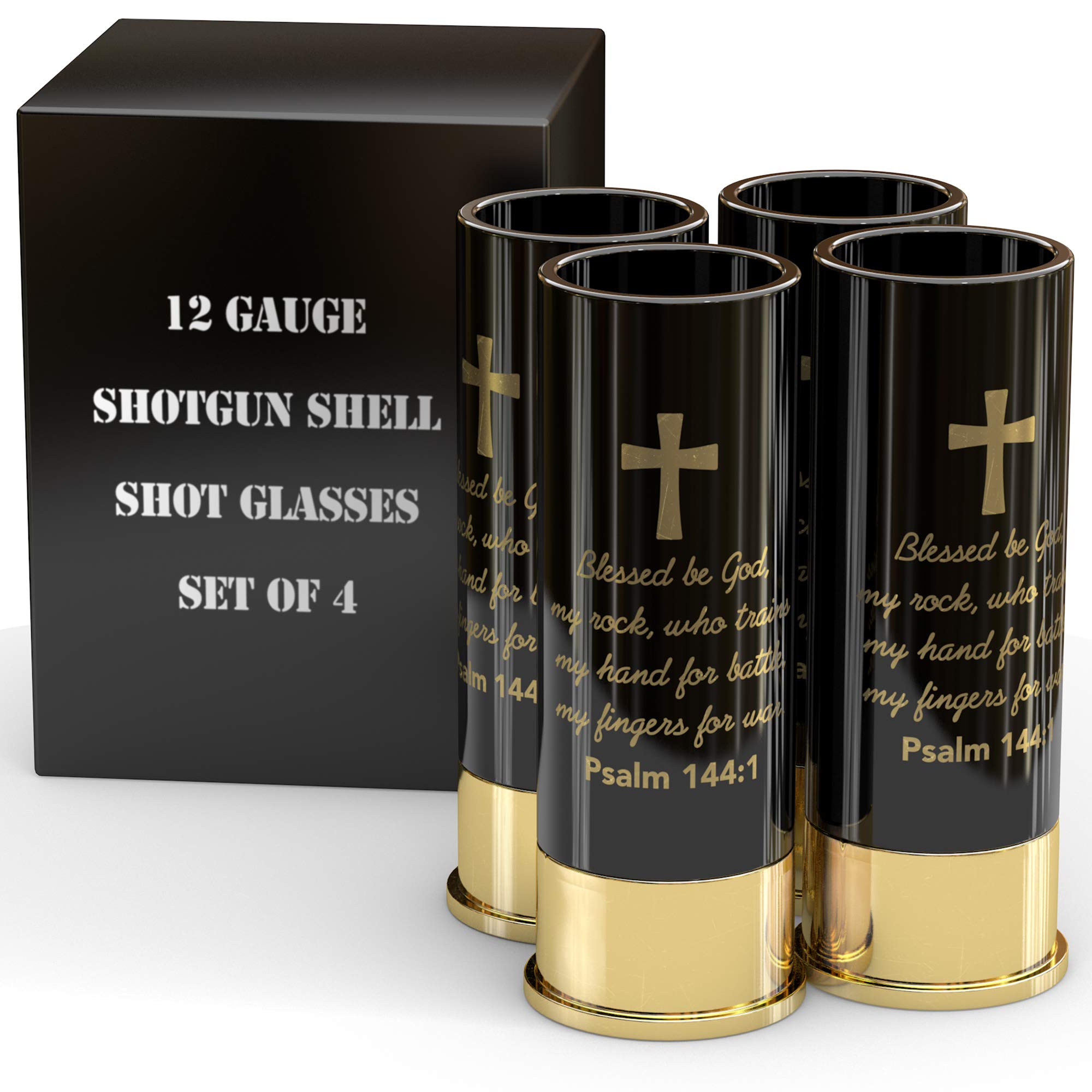 Old Southern Brass 12 Gauge Shot Glasses Set of 4 - Psalm 144:1