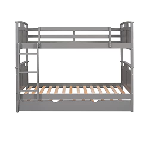 Lifeand Twin-Over-Twin Bunk Bed with Twin size Trundle,Separable Bunk Bed for Bedroom,Gray
