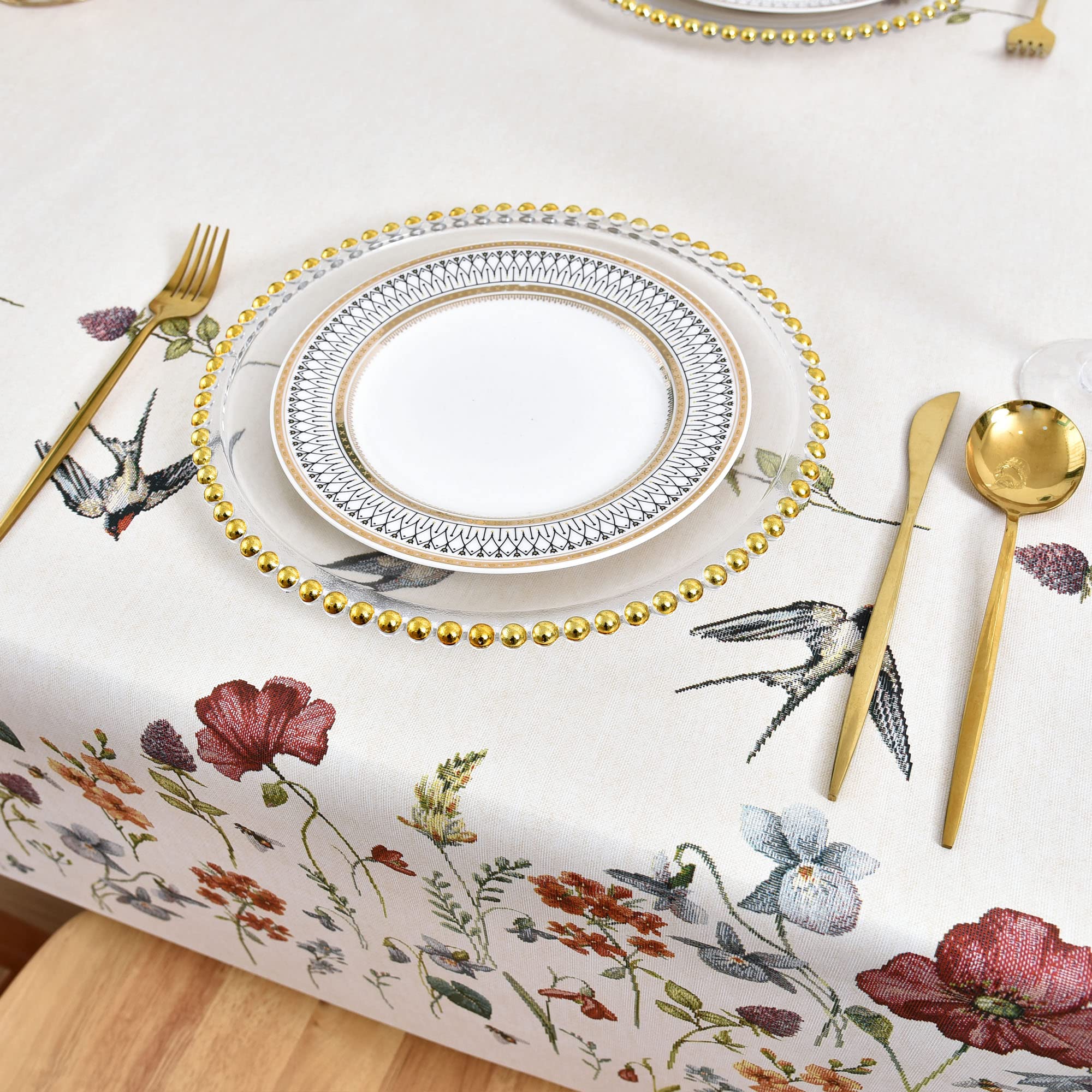 LOHASCASA Vinyl Rectangle Tablecloth Farmhouse Summer Vinyl Oil Cloth Table Cover Plastic Waterproof Tablecloths Spillproof Wipeable PVC Table Cloth for Kitchen Table 54 x 70 Beige Floral Bird