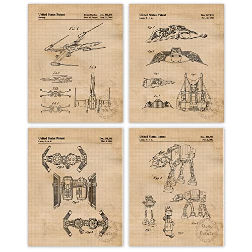Vintage Star Vessels Patent Prints, 4 (8x10) Unframed Photos, Wall Art Decor Gifts Under 20 for Home Office NASA Creator Studio Garage Shop Man Cave Student Teacher Coach Comic-Con Wars Movies Fan
