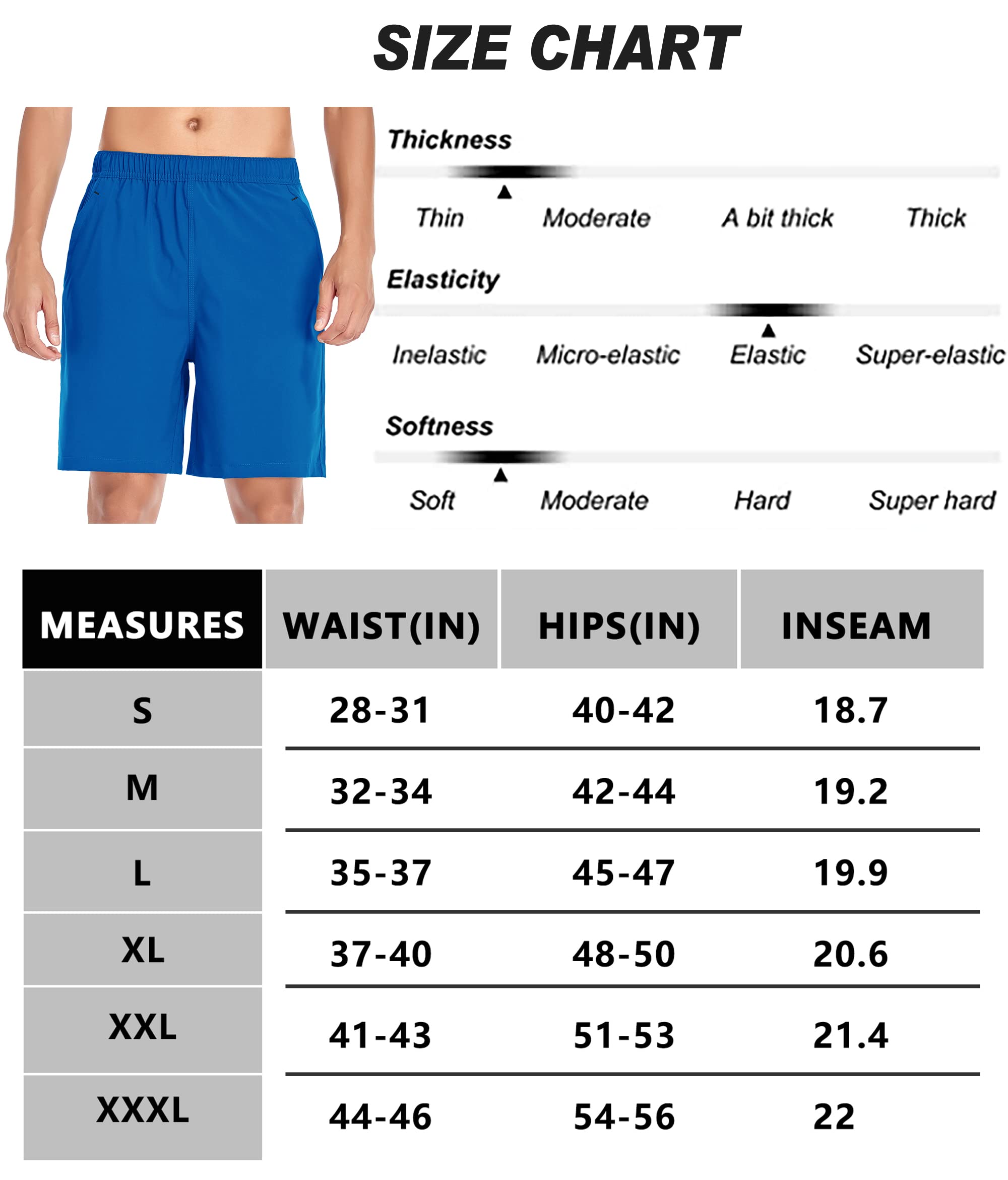 Selovzz Men's Gym Shorts Sports Quick Dry Lightwight Workout Athletic Running or Casual Training Short with Zipper Pockets (Sky Blue, US 2XL)