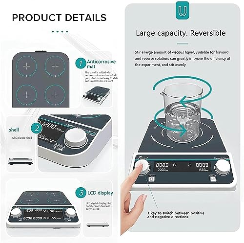 XENITE 10L/20L/50L Digital Display Lab Magnetic Stirrer,50-1500Rpm,23H/ 59Min/ 59Sec,Can Be Rotated Forwards and Backwards,with Stir Bar,20L