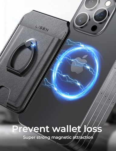 LISEN for Magsafe Wallet RFID [Strongest Magnetic] iPhone Wallet for Apple Wallet Magsafe with Adjustable Magsafe Wallet Stand Black Magnetic Wallet for iPhone 15/14/13/12 Fit Magsafe 3 Wallet