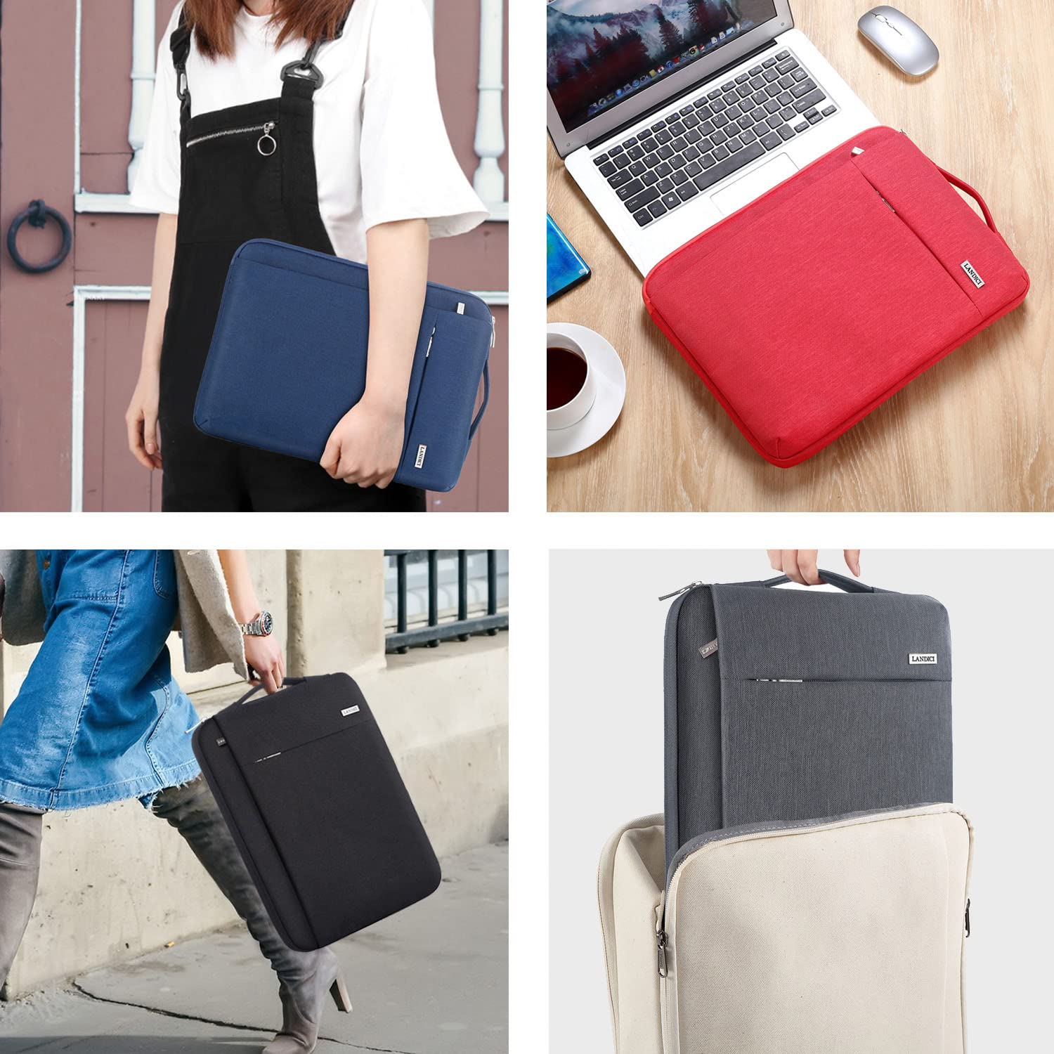 LANDICI 360° Protective Laptop Sleeve 13-14 Inch, Computer Bag Carrying Case for MacBook Air 13 M1/2022 M2, MacBook Pro 13/14 2021, Chromebook 14, Slim, Shockproof, Waterproof, Grey