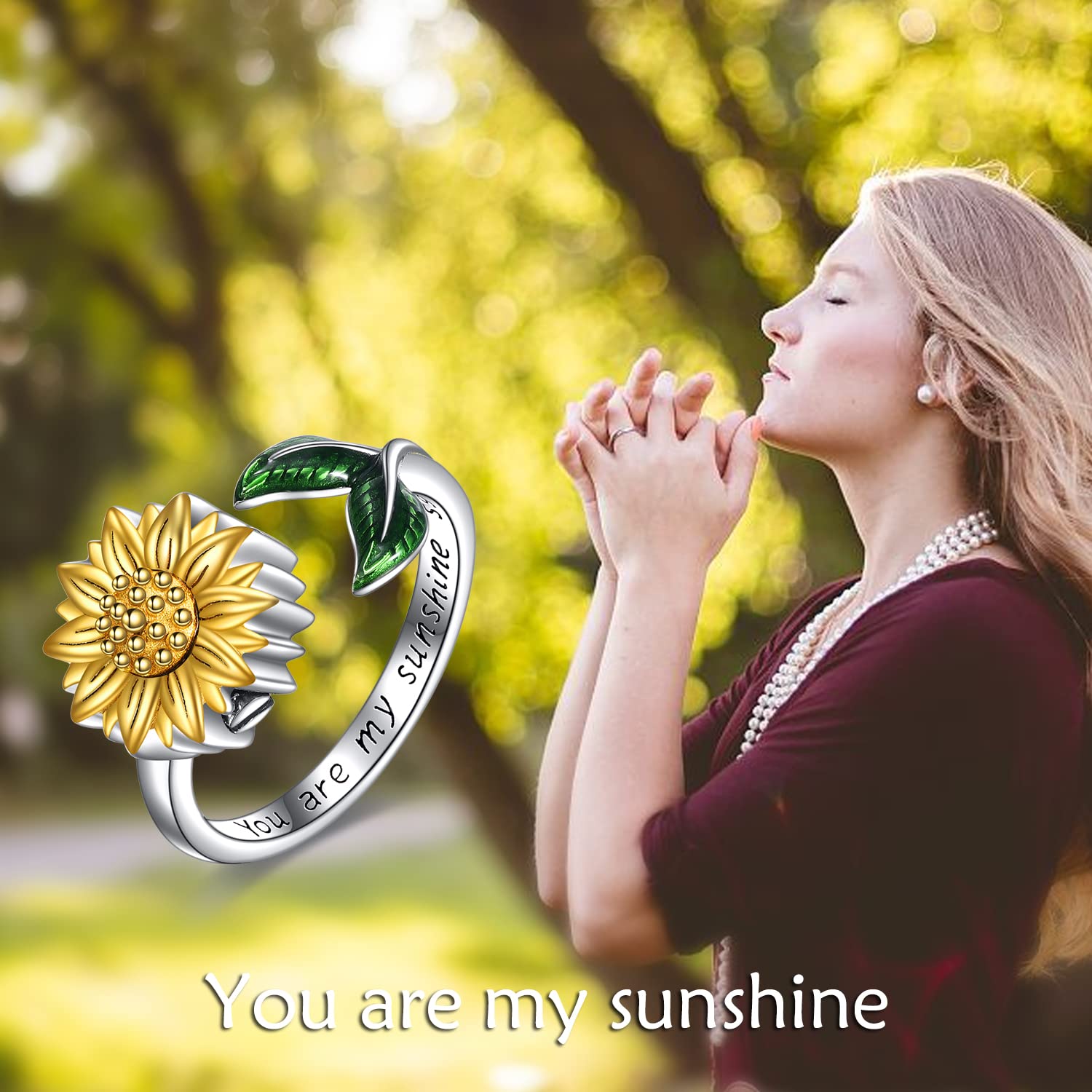 Sunflower Urn Ring for Ashes 925 Sterling Silver Adjustable Sunflower Cremation Jewelry Ring Keepsake Locket Ring for Women