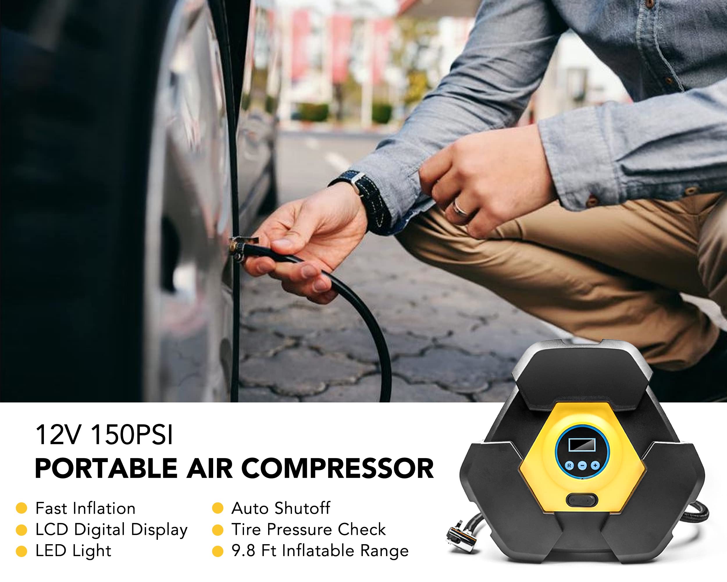 Roadside Emergency Car Kit, Road Trip with Portable Air Compressor, Jumper Cables, Headlamp, First Aid Kit, Auto Vehicle Safety Road Side Assistance Kits for Women and Men