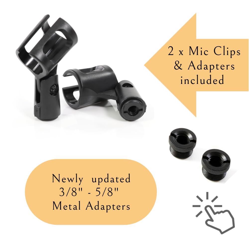 Simplurfi Microphone Bar - Fits 3/8" Mic Stand or 5/8" 1/4" with adaptors, Adjustable Length 2.81-9.87", Dual Mic Holder - With 2 Microphone Clips