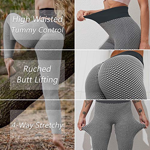 MOHUACHI Womens High Waisted Yoga Pants Tummy Control Scrunched Booty Leggings Butt Lifting Workout Tights (Grey, XLarge)