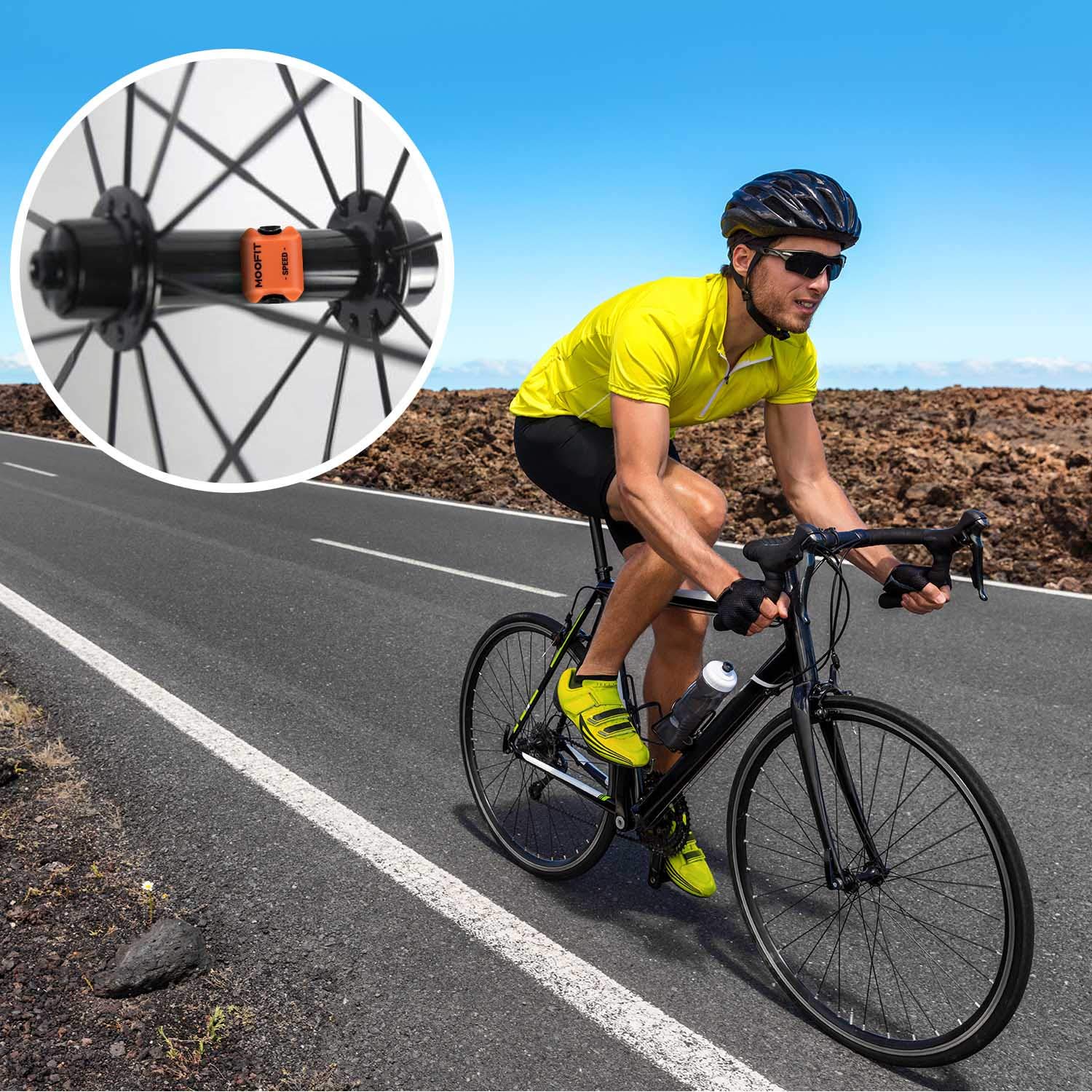moofit Bike Speed Sensor, Bluetooth & ANT+ Wireless RPM Cycling Spin Bike Cadence Sensor for Wahoo/Coosporide/Rouvy/Peloton, IP67 Waterproof, Orange