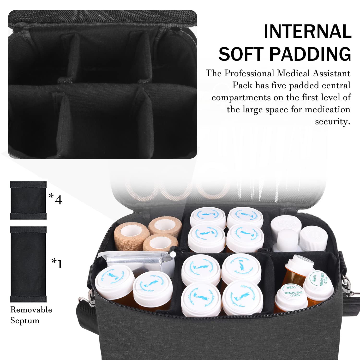 TUSIASC Pill Bottle Organizer Medicine Bag Medication Storage Organization Medicine Travel Carrying Case Home Health Aid Bag with Shoulder Strap (Bag Only)