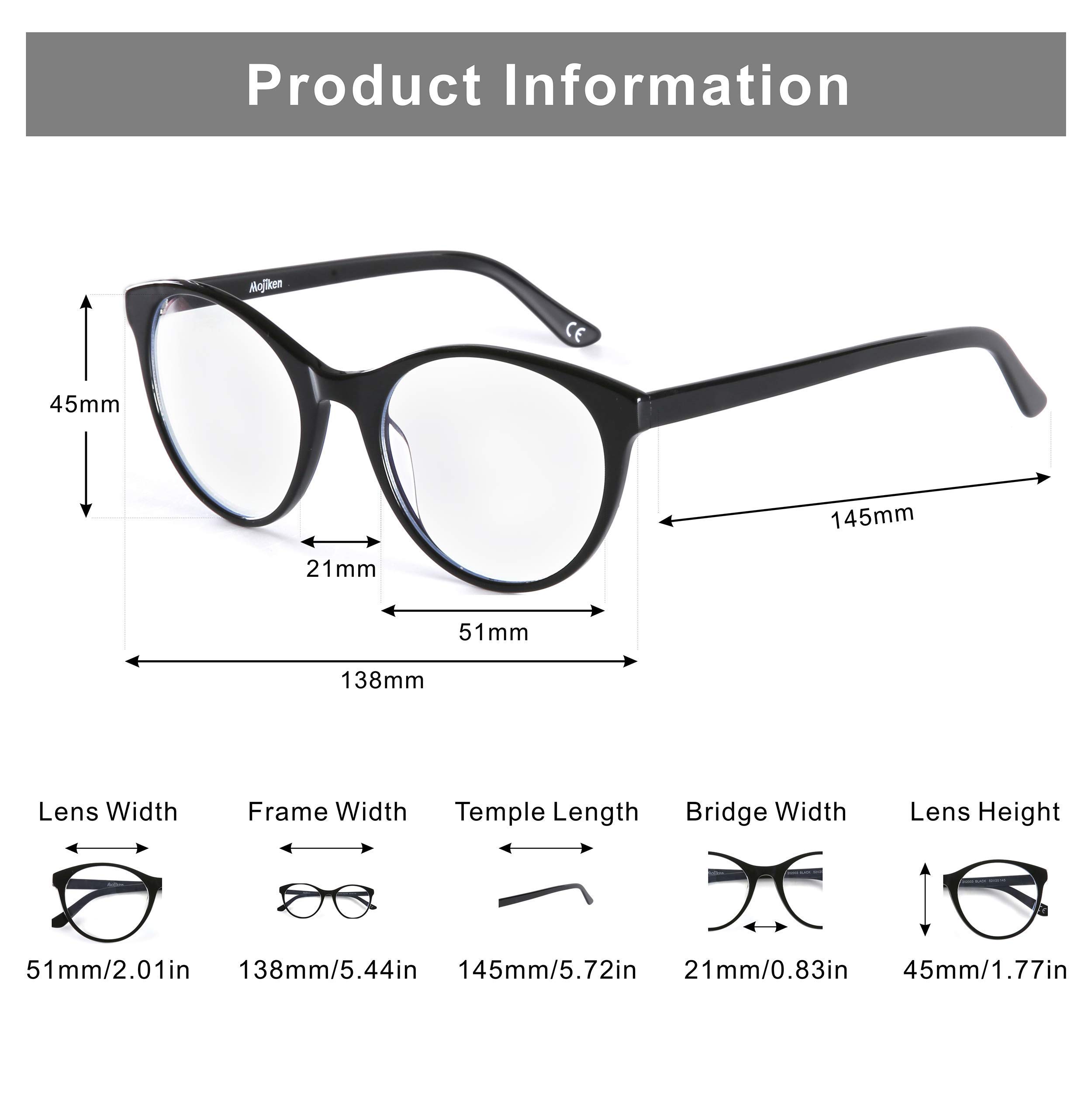 Mojiken Blue Light Blocking Glasses, Anti Eyestrain Vintage Acetate Frame, Computer Reading Gaming Glasses, TV Glasses Women Black 1 Pack
