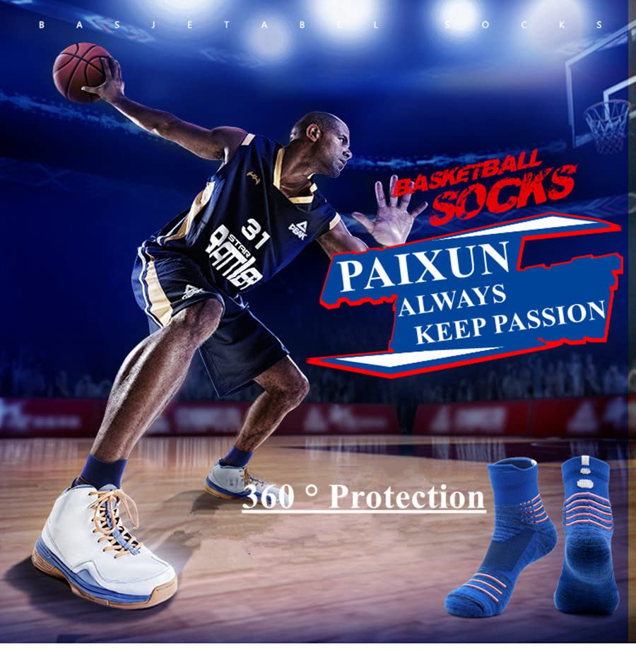 PAIXUN Mens Compression Socks For Men 100% Cotton Athletic Running Workout Size 6-14 Basketball Socks Ankle Crew Socks