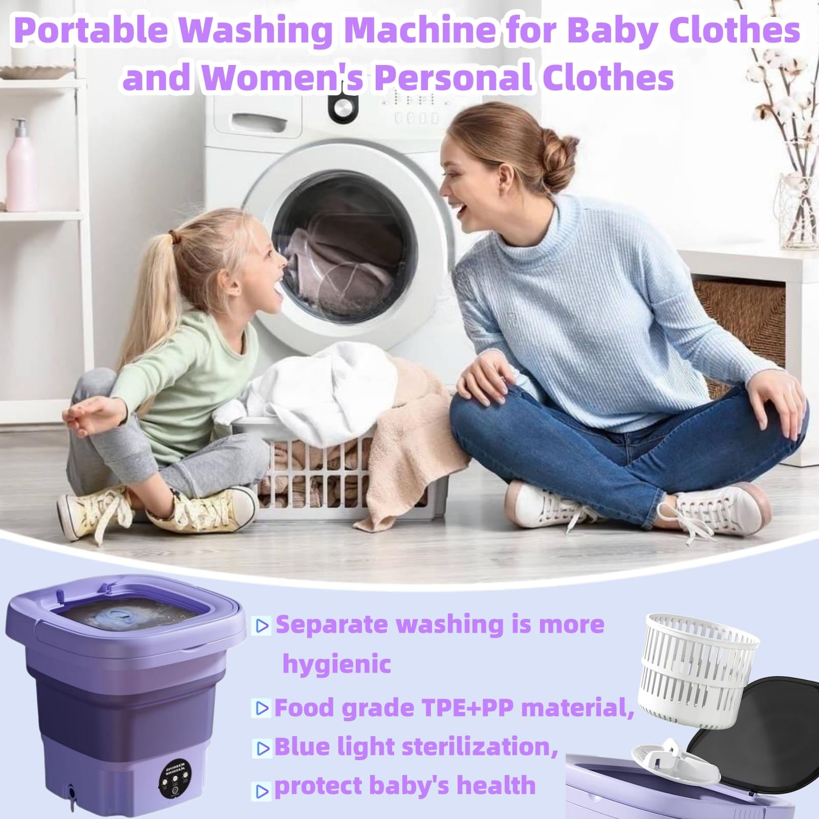 Mini Foldable Portable Washing Machine-6.2lbs -Compact Collapsible Bucket - Perfect for Camping, Travelling, RV Travel,APT,Dorm (Purple)