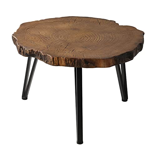 SUNBURY Outdoor Indoor Coffee Table, 31" Wooden Look Coffee Table, Concrete Outdoor Side Table, Modern Round Metal Coffee Table for Livingroom Bedroom, Garden, Backyard