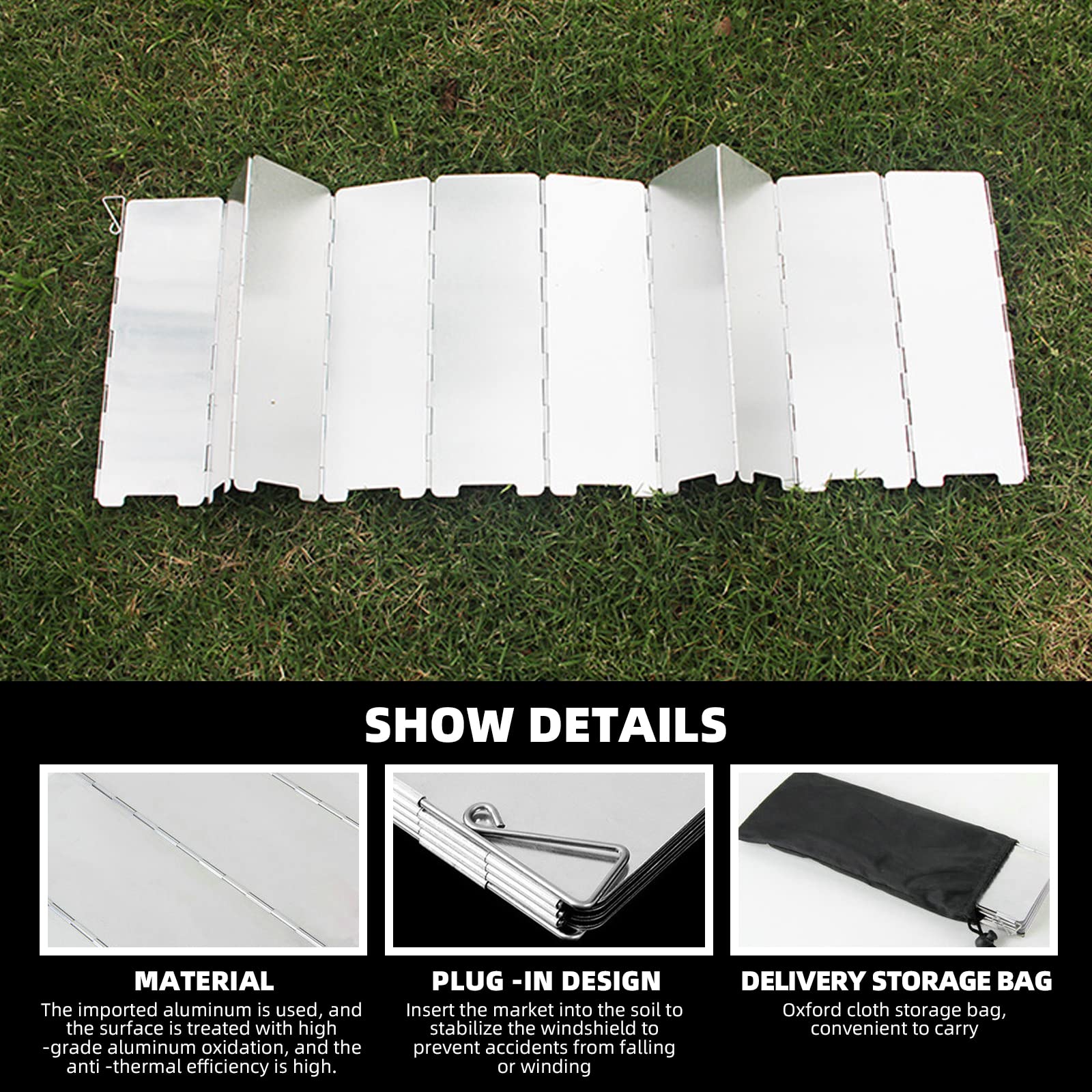 Outdoor Folding Camping Stove Windshield Aluminum Panel, 10 Panels/16 Panel Aluminum Stove Windshield, Portable Compact Camping Stove Outdoor Cooker Butane Burner Windshield Panel (16 plates)