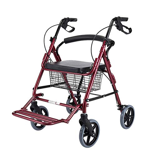 Walker,Walker Foldable Walker Lightweight Rollator Basket and Pole Holder PU Tires Height Adjustable Rollator with backrest and seat, red Outdoor