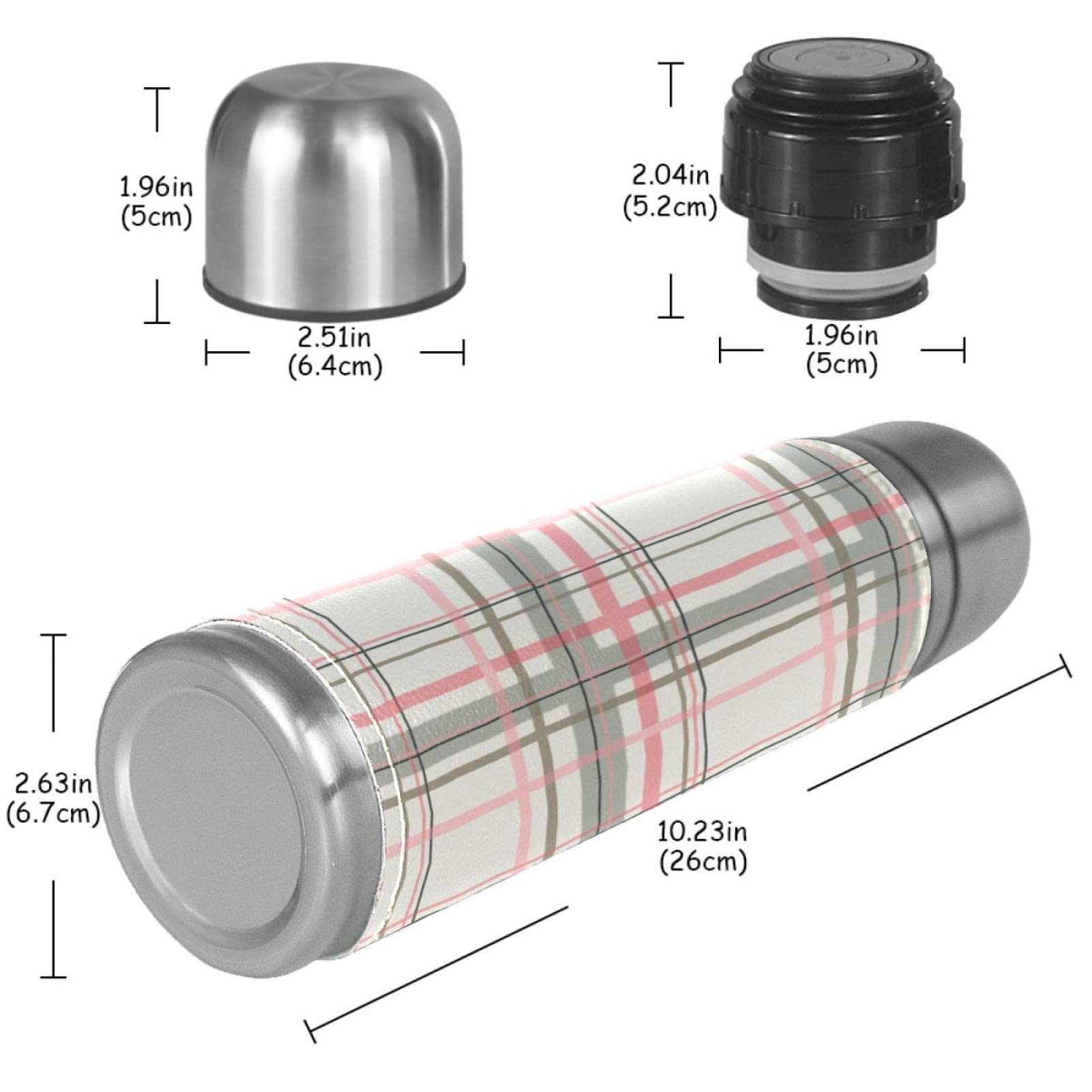 Stainless Steel Leather Vacuum Insulated Mug Cascading Plaid Thermos Water Bottle for Hot and Cold Drinks Kids Adults 16 Oz