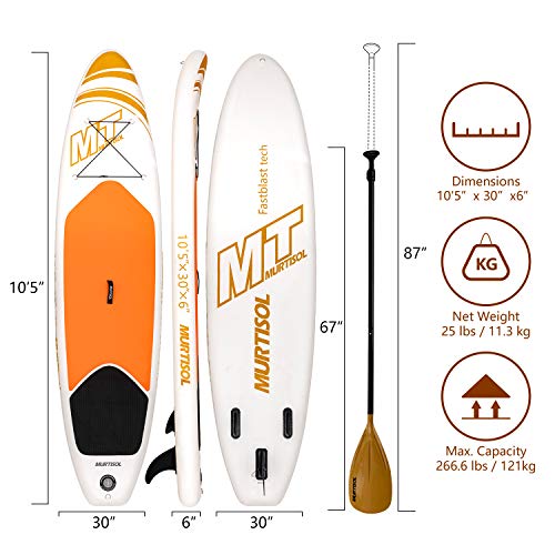 Murtisol 10'5'' Inflatable Stand Up Paddle Board(30in Width), Ultra-Thick Durable PVC, Non-Slip Deck, Premium SUP Accessories, Dual-Action Pump, Safety Ankle Strap, Adjustable Paddle, Yellow
