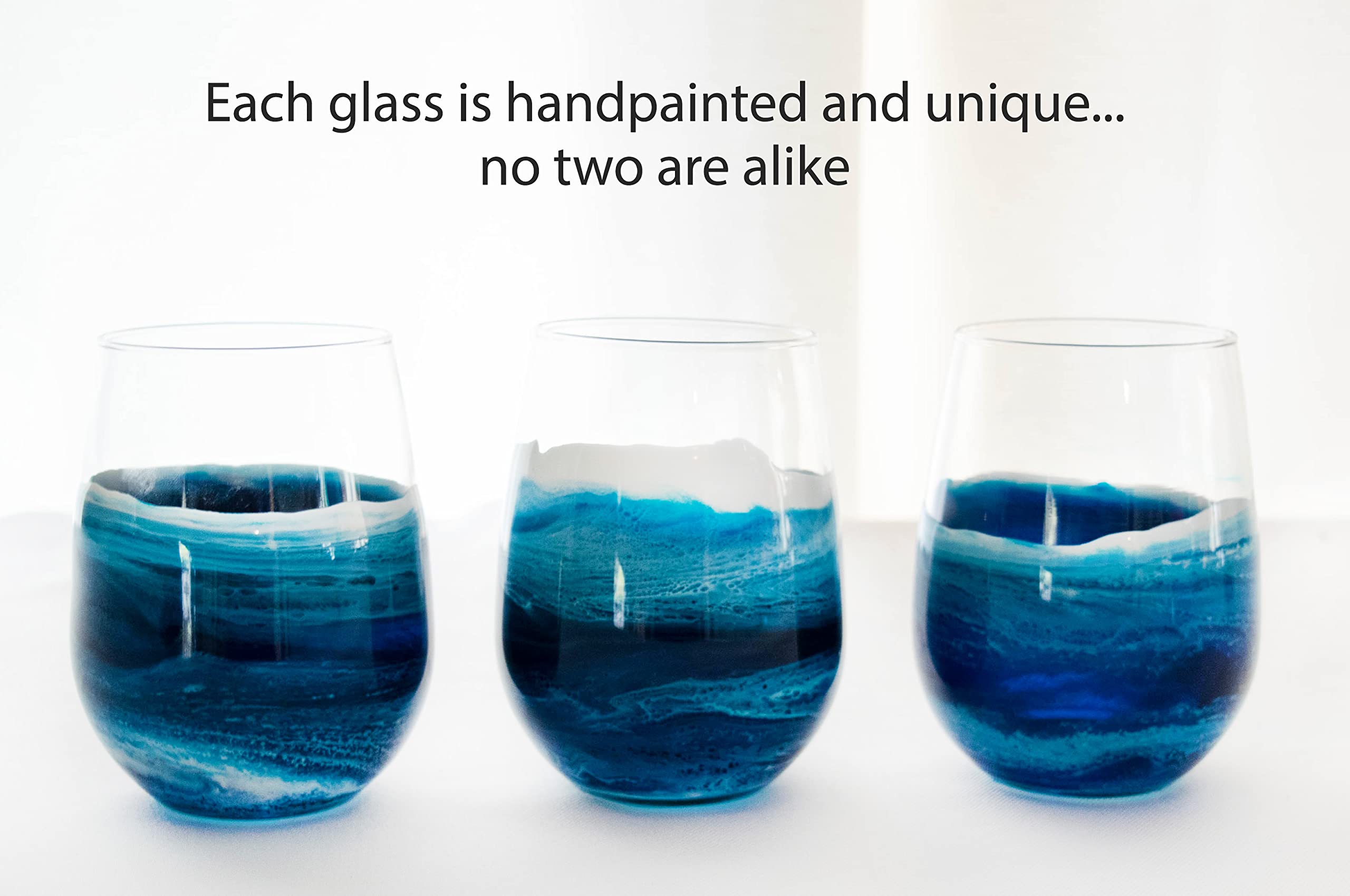 Schafer Art Studio - Handmade Beach Themed Wine Glass, Stemless White Wine 17 ounce, Painted Resin Large Wine Glass