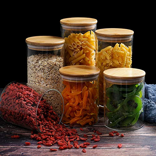 LIBWYS Pantry Glass Storage Jars with Bamboo Lids Set of 6, 202oz Airtight Food Containers Kitchen Storage Jars - Dishwasher Safe (6pack)