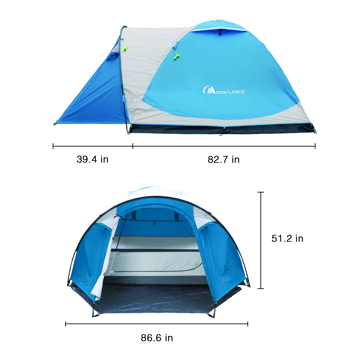 MOON LENCE Outdoor Camping Tent 3 to 4 Person Tent with Screen Room Double Doors & Double Layer Waterproof Design 2000MM