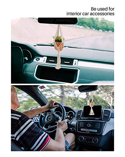 Mini Macrame Plant Hanger with Pot, 3 Pcs Small Hanging Car Plant, Cute Hanging Rearview Mirror Charms, Boho Car Decor, for Plant Lover by MoHern