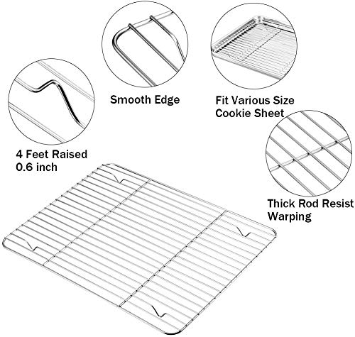 Small Stainless Steel Cooking Rack Set 2, Little Baking Rack Pack of 2, for Cooling Baking Roasting Grilling Drying, Rectangle 9.7x7.48x0.6 inch, Fits Small Toaster Oven, Oven & Dishwasher Safe