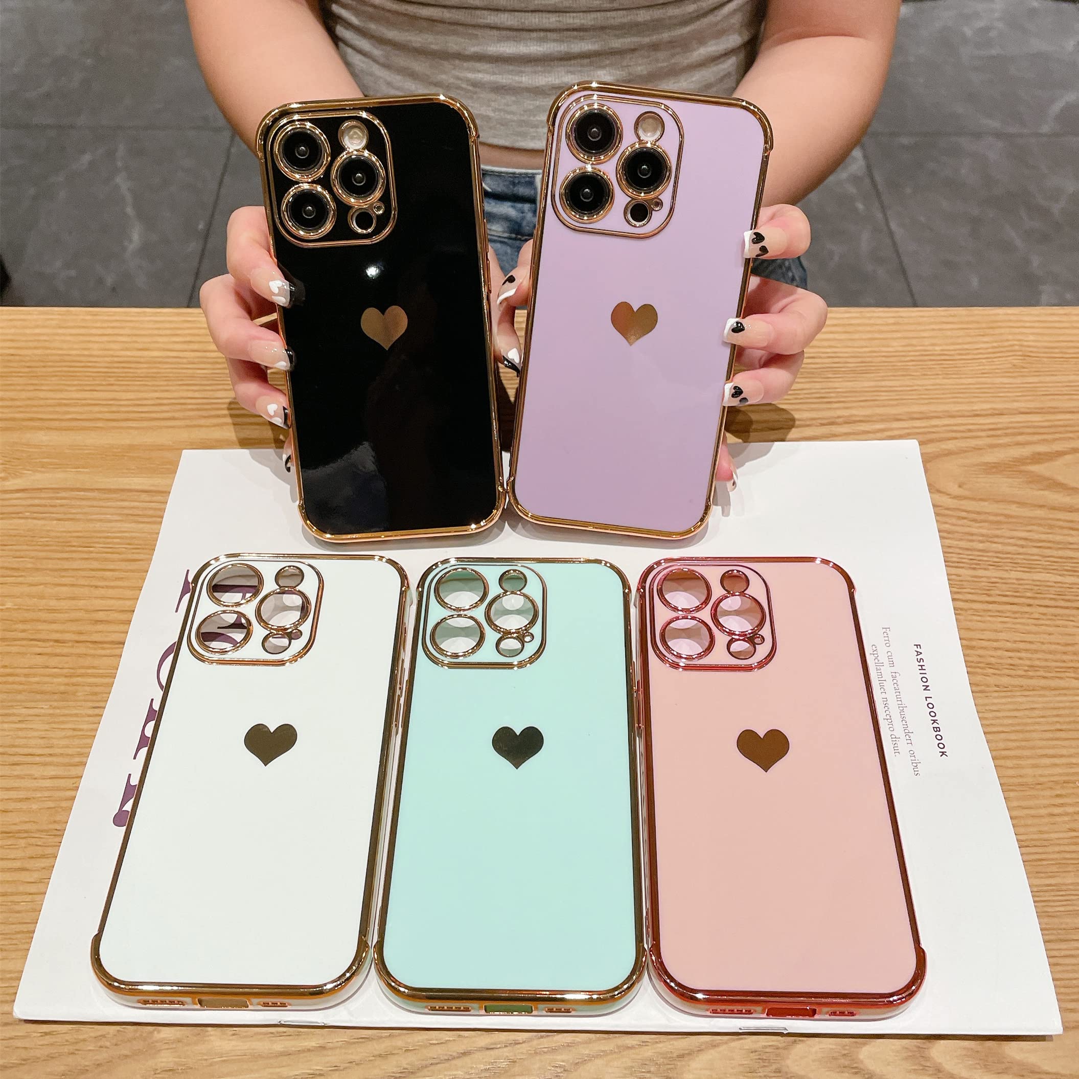 niufoey Designed for iPhone 11 Pro Max Case for Women,Luxury Love Heart Plating Phone Case with Camera Protection,Soft TPU Bumper with Small Love Pattern,Airbag Shockproof Case Cover 6.5 inch-Purple