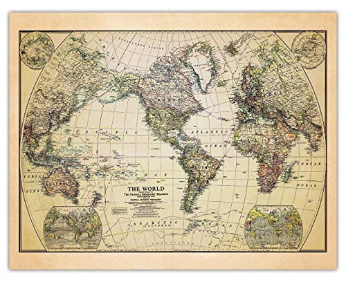 Vintage 1922 World Map Travel Poster Wall Art Prints: 11x14 Unframed Room Decor for Home, Office, Dorm, Studio & Man Cave - Creative Housewarming Gift Idea for Geography and Travel Fans