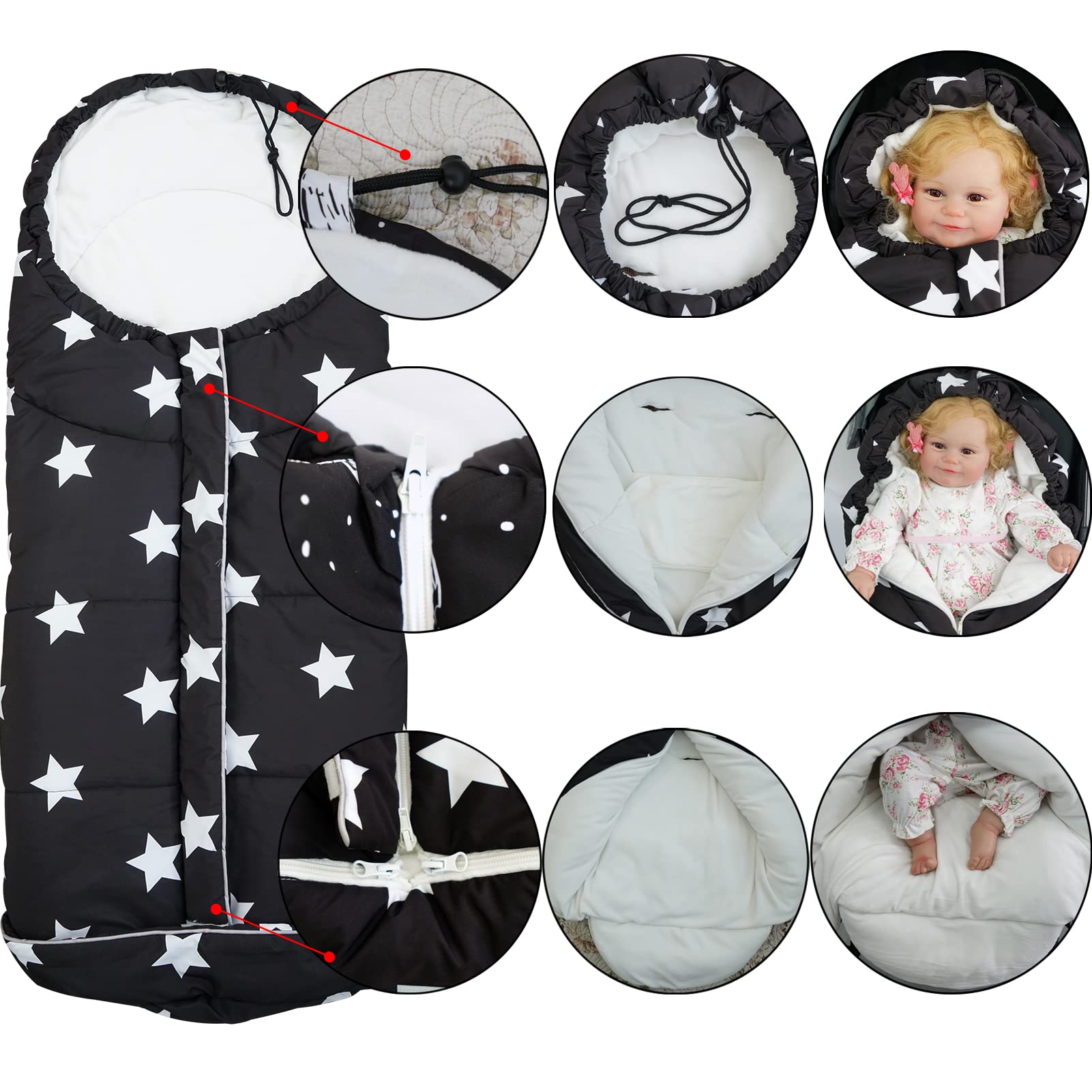 weallbuy Baby Bunting Bag for Strollers, Sleeping Bag with Pattern, 40 * 22.4 Inches Winter Footmuff for Toddler 0-36 Months (Star)