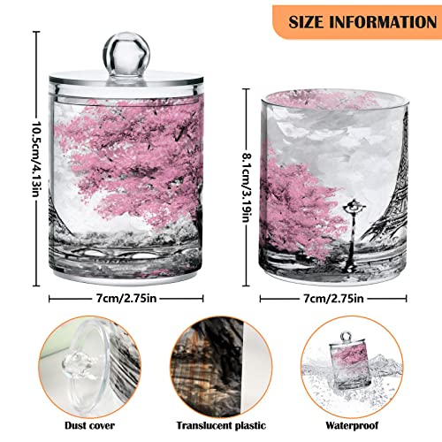 xigua 2 Pack Qtip Holder Dispenser Eiffel Tower Pink Tree 10 Oz Bathroom Organizer with Lids Storage Canister for Cotton Ball,Cotton Swab,Cotton Round Pads,Floss