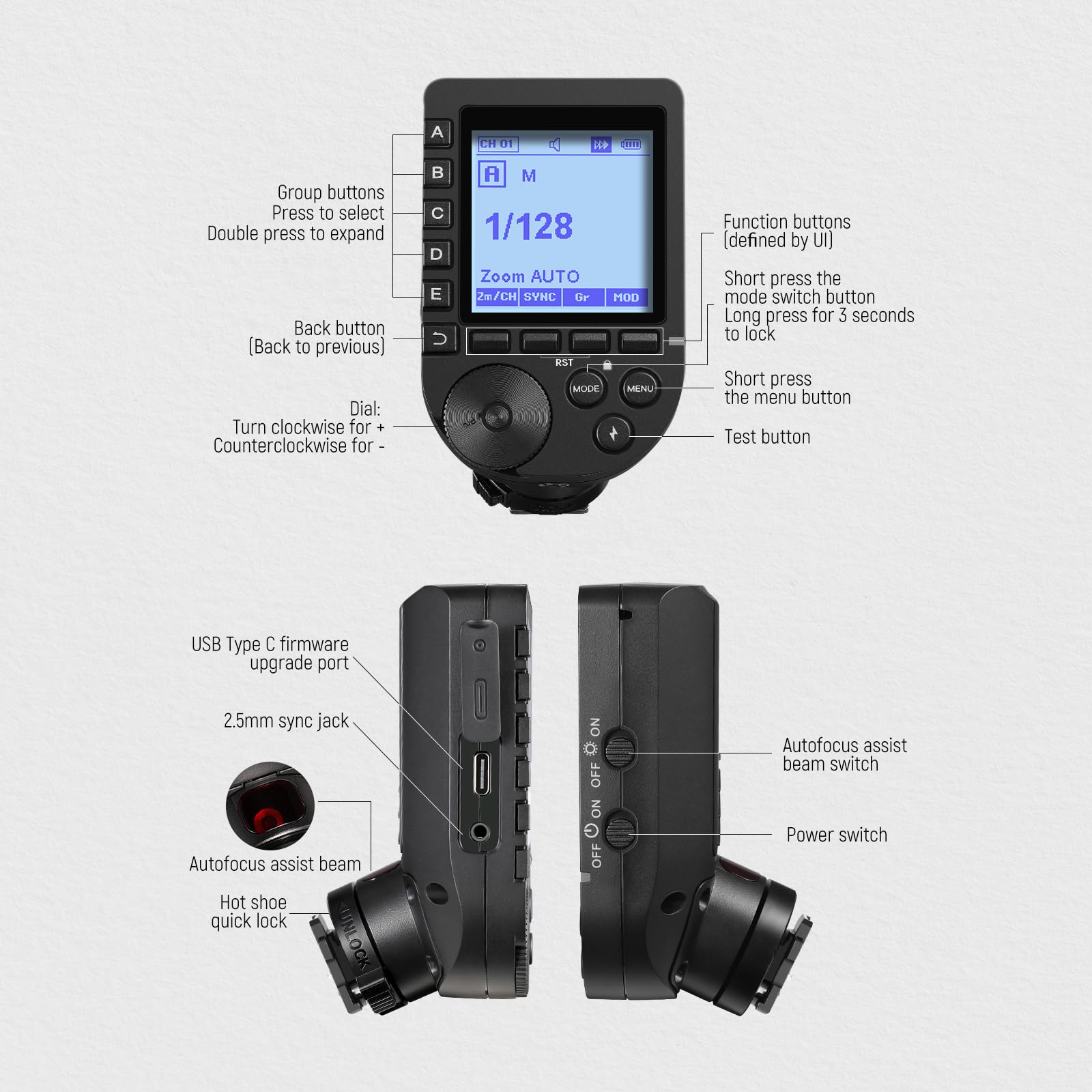 NEEWER QPRO-S TTL Wireless Flash Trigger Compatible with Sony 1/8000s HSS Large LCD Screen Slanted Design 5 Group Buttons 9 Customizable Functions for Q4 Q3 Z2 Z1 Z760 NW760 S101-300W PRO/400W PRO