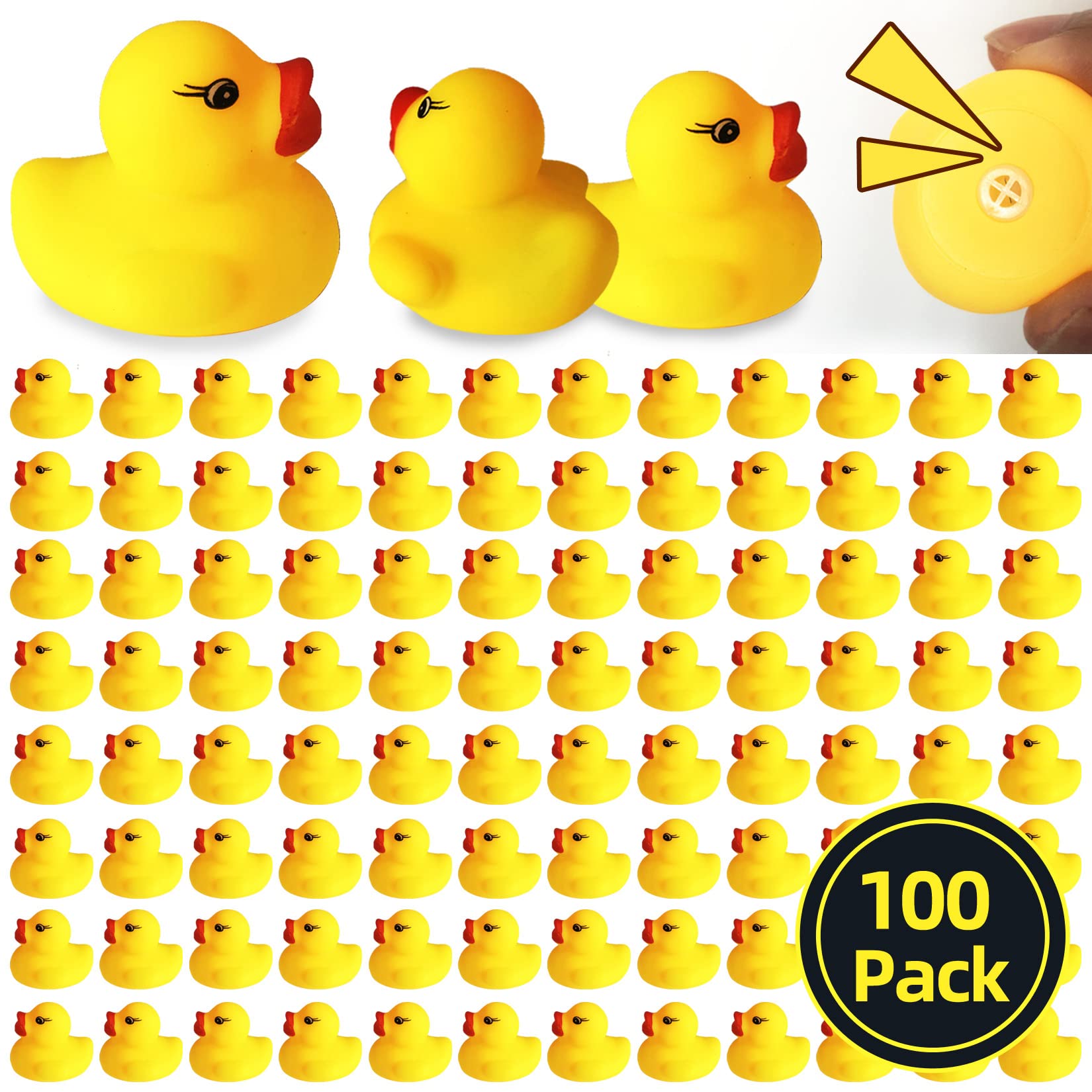 Sunioine 100 Pack Mini Rubber Ducks Float Rubber Ducky Bath Toy, Tiny Rubber Ducks in Bulk for Shower Decoration Ducks Themed Birthday Party Favors Gift Classroom Prizes Fun Carnival Game Supplies