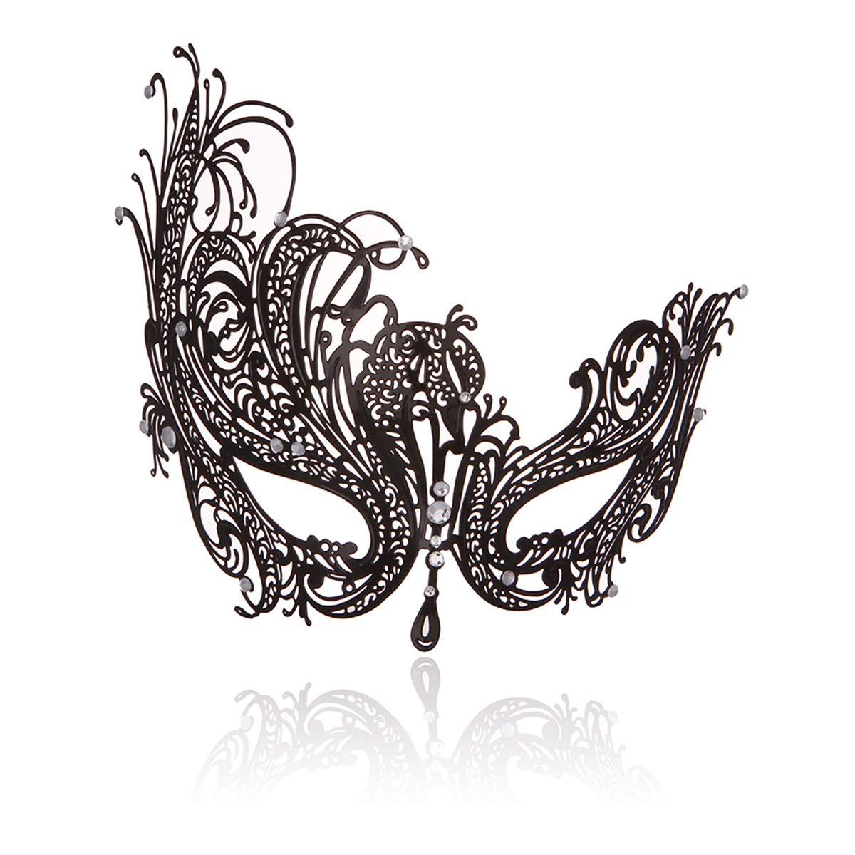 Masquerade Mask for Women Metal Mask Shiny Rhinestone Venetian Party Evening Prom Ball Mask Bar Costumes Accessory (Phoenix Black)