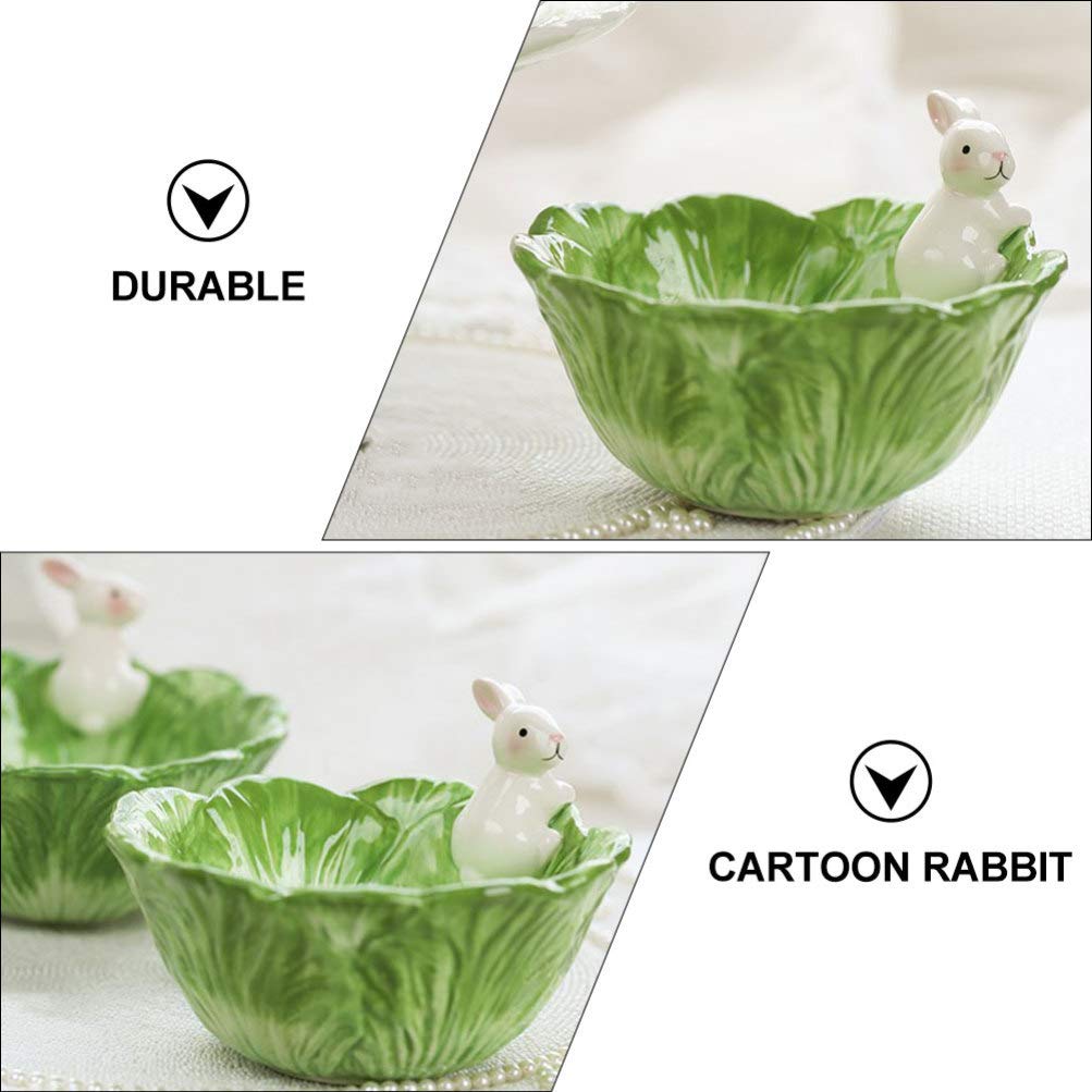 Rabbit Pattern Bowl Easter Candy Bowl Cute Cabbage Shaped Bowl Cartoon Ceramic Bowls Salad Bowls Soup Bowls Rice Bowls Snack Appetizers Nut Dish Easter Table Decor Gift