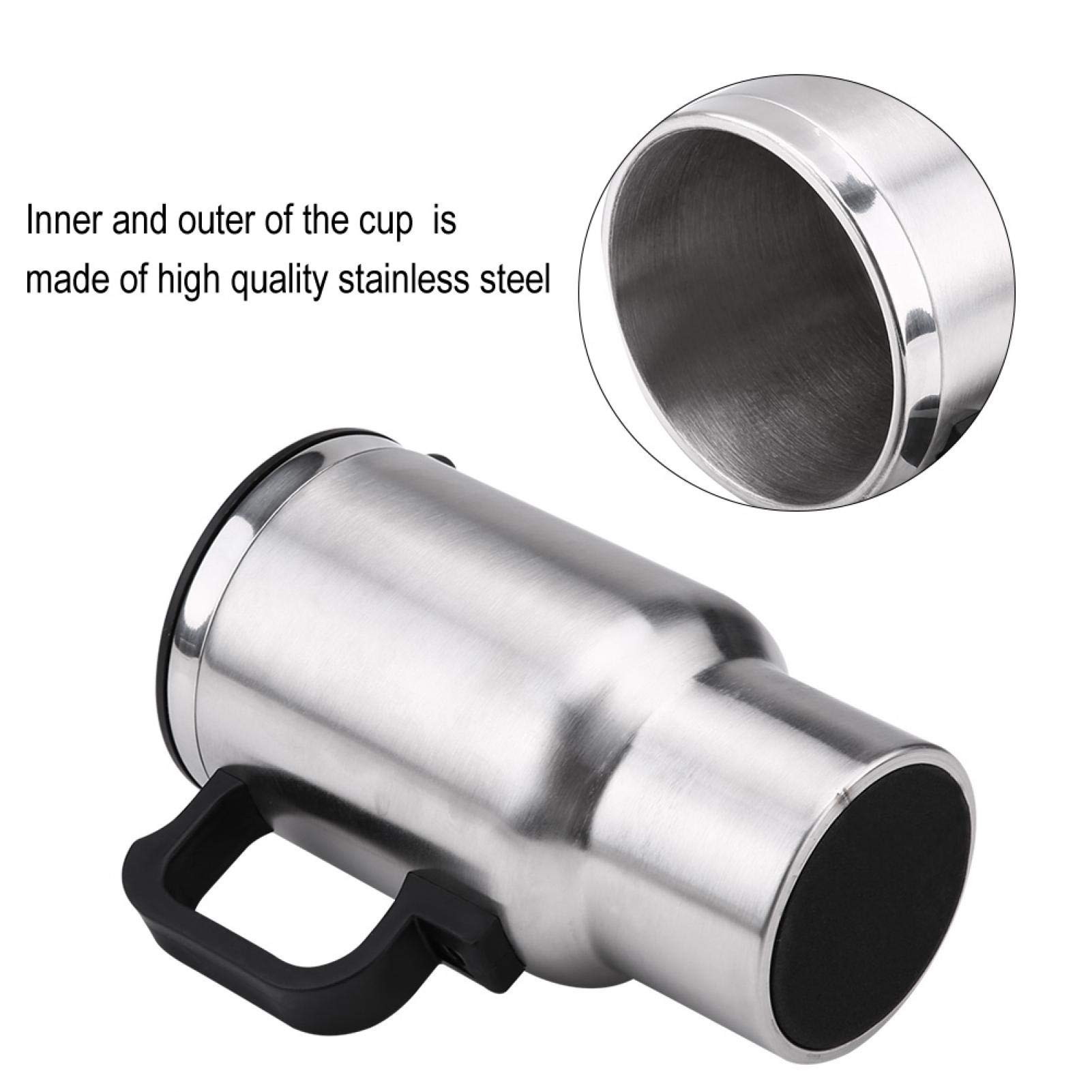 Oumefar 12V 450ml Car Heating Cup, Electric Car Stainless Steel Travel Heating Cup Car Electric Cup Coffee Tea Car Cup Mug Warmer Car Kettle Boiler