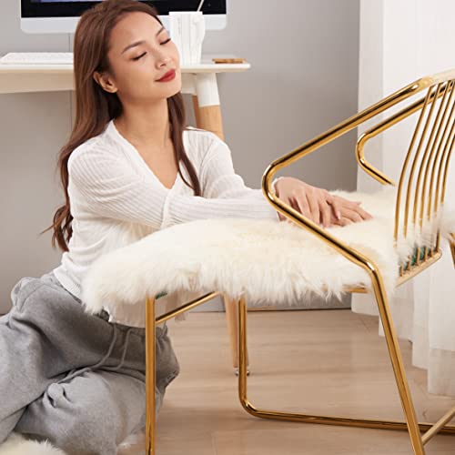 Outlavish Sheepskin Seat Pad Covers, 20x20 Square Medical Cushion for Chairs & Stools, Super Soft Fur & Extra Memory Foam Layer (Pearl White, 20x20)