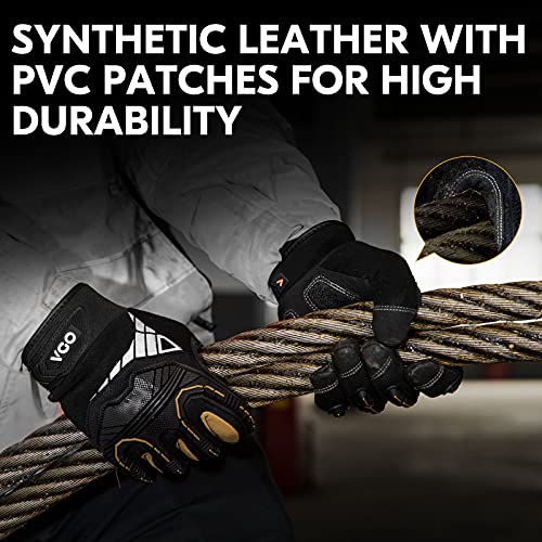 Vgo... 1-Pair Heavy Duty Synthetic Leather Work Gloves, Impact Protection Mechanic Gloves, Rigger Gloves, Vibration Reduction, Touchscreen Capable (Size L, Black, SL8849)