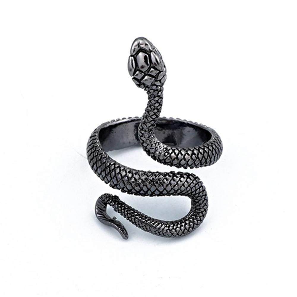 Mr.S Shop 1PCS Retro Punk Exaggerated Snake Ring Fashion Personality Stereoscopic Opening Adjustable Ring (Black)