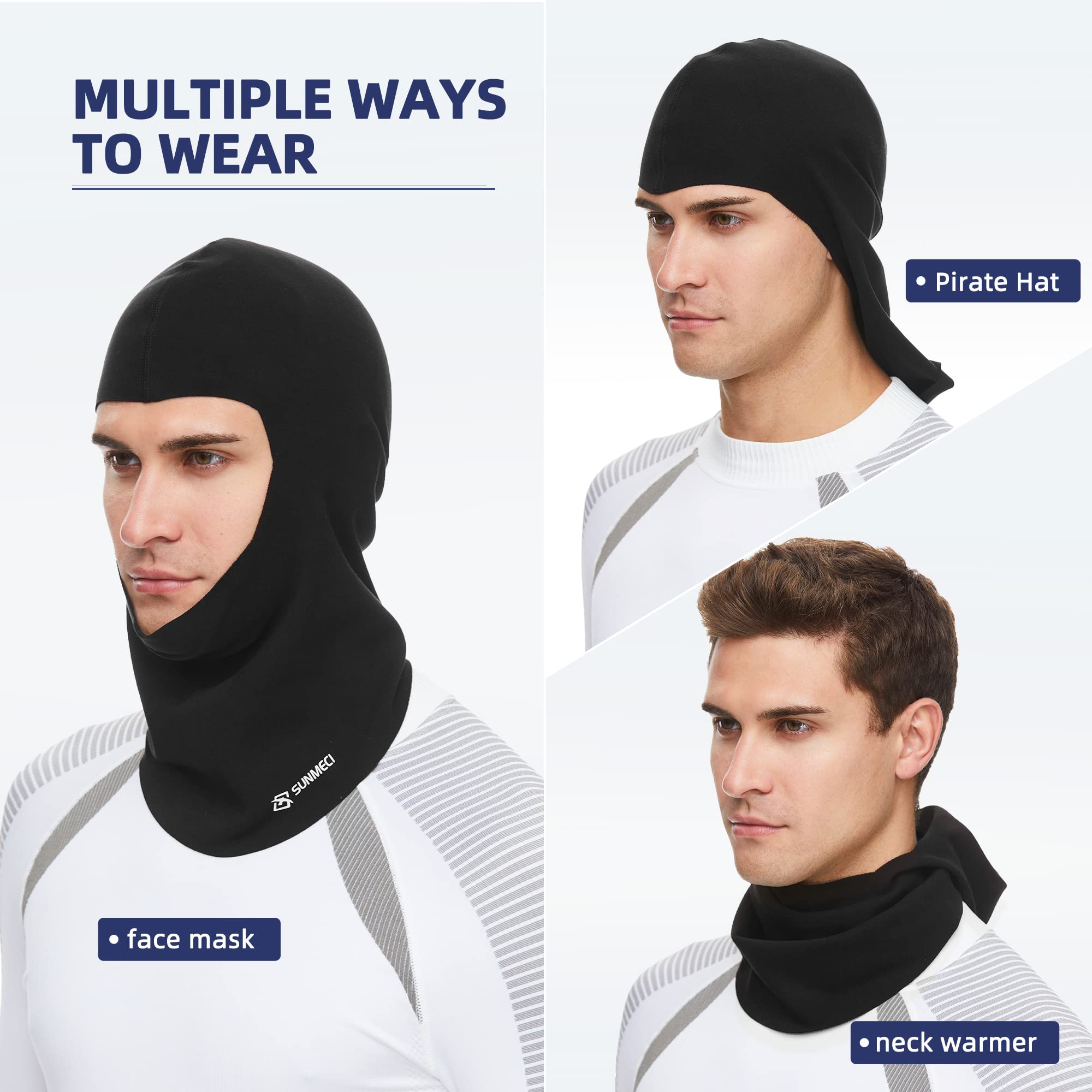 SUNMECI Balaclava Ski Mask, Winter Face Mask DIY Cold Weather Gear for Skiing Dark Black