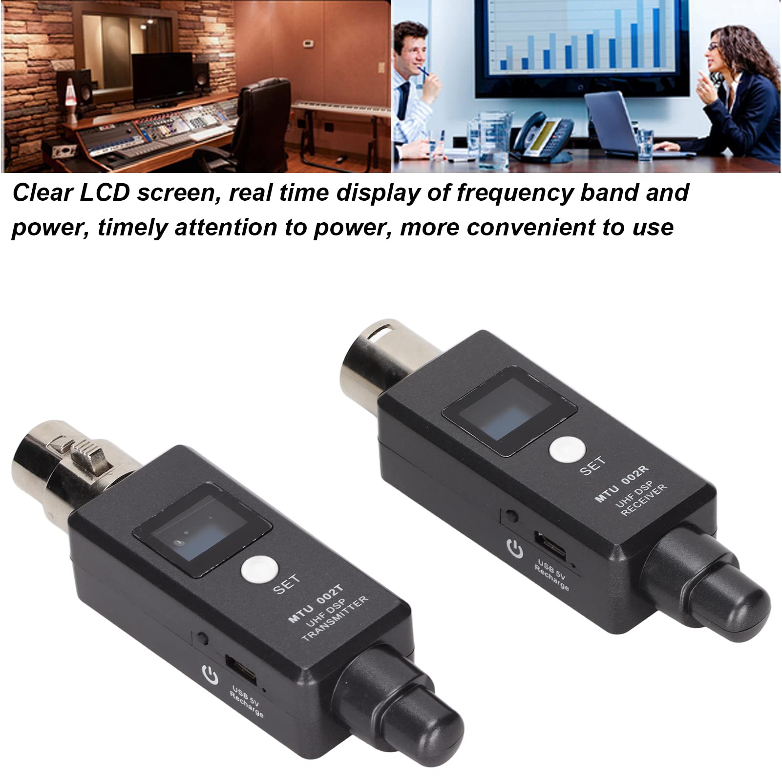 RongM Wireless Microphone XLR Transmitter, Clear LCD Display Wireless Microphone Adapter ABS for Audio Mixer (Rongm93doe0u4gc)