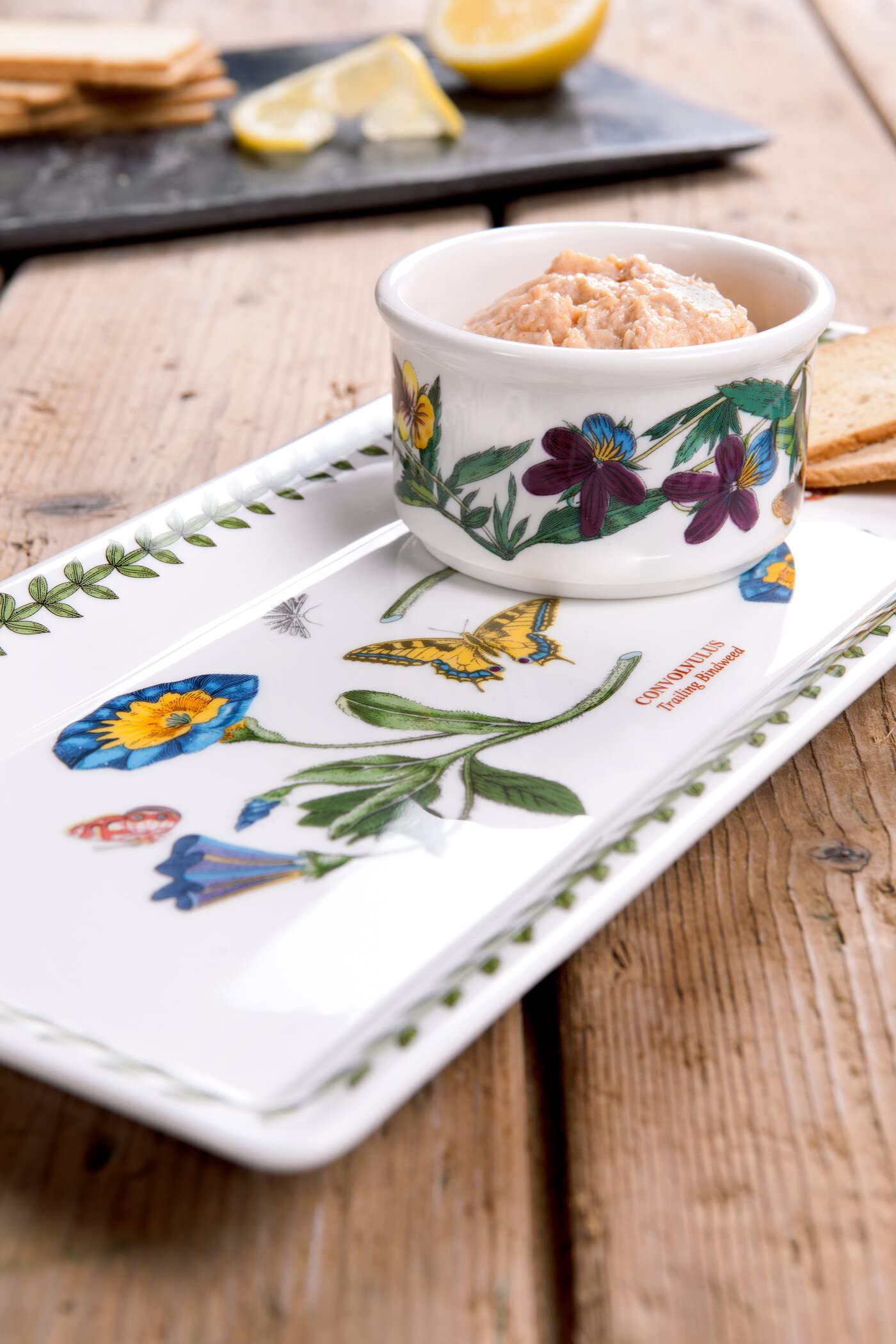 Portmeirion Botanic Garden Sandwich Tray | 11.75 Inch Serving Tray with Convolvulus Motif | Made from Porcelain | Microwave, Dishwasher, and Freezer Safe