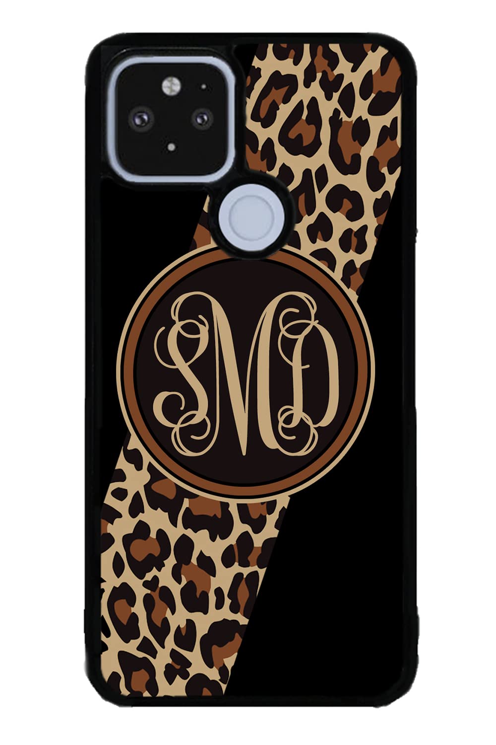 Leopard Animal Skin Script Monogram Black Rubber Phone Case Compatible With Google Pixel 8 Pro, 8a, 8, 7a, 7, Pixel 7 Pro, 6a, Pixel 6 Pro, 6, 5, 4a 5G, 4a 4G, 4, 4 XL, 3a, 3a XL, 3, 3 XL, 2 XL