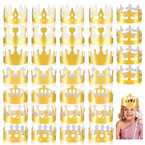 MGZTTHW Gold Paper Crowns, 32pcs Birthday King Crowns, Paper Prince Princess Crown Foil Party Crown Hat Cap for School Classroom Baby Shower Birthday Party Supplies