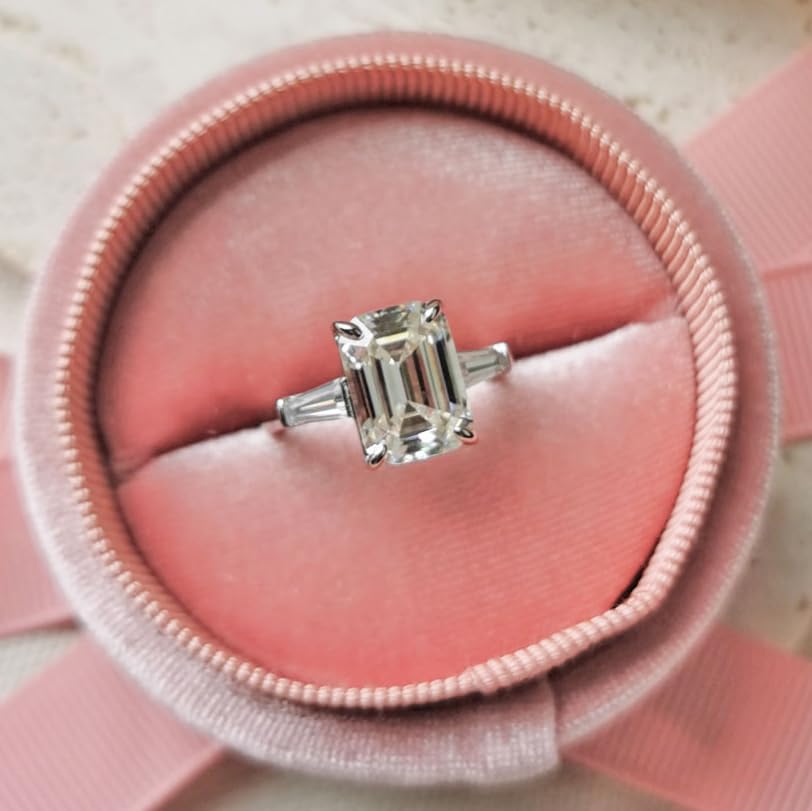 Michooyel 4.0ct Emerald Cut Women's Engagement Ring 3-Stone Simulated Diamond Promise Ring Wedding Ring 925 Sterling Silver