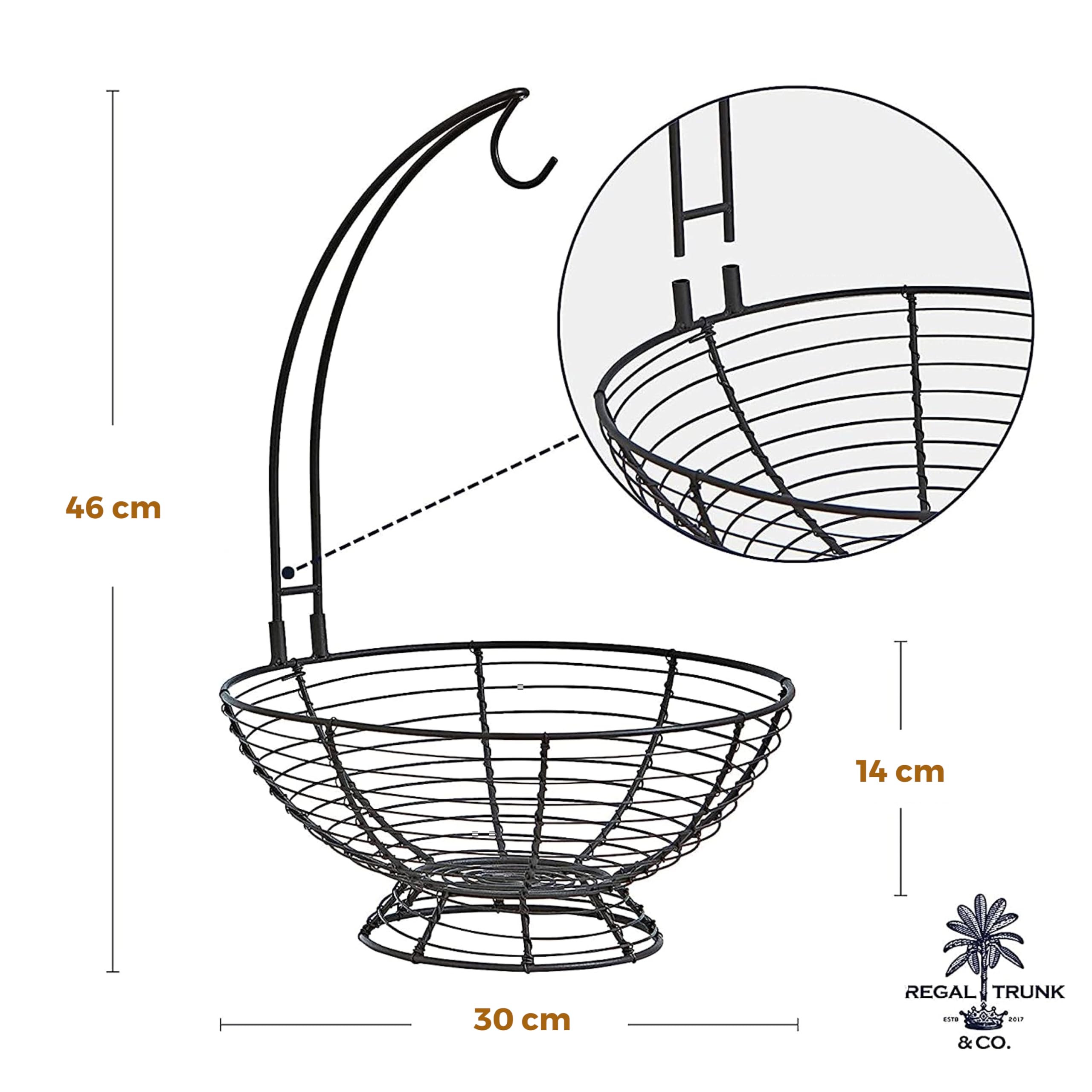 REGAL TRUNK & CO. Large Fruit Basket With Banana Hanger for Kitchen, Rustic French Farmhouse Fruit Bowl with Banana Holder Tree, Removable Banana Holder Fruit Basket, Ideal for Fruit and Vegetables