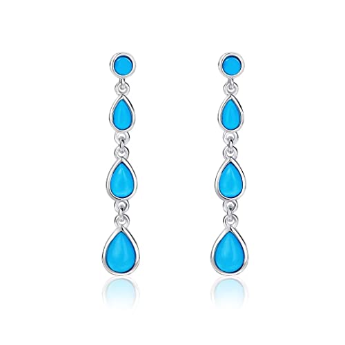 supermodel 1.5 Inch Long Teardrop Earrings 925 Sterling Silver Nature Turquoise Dangle Earrings for Women